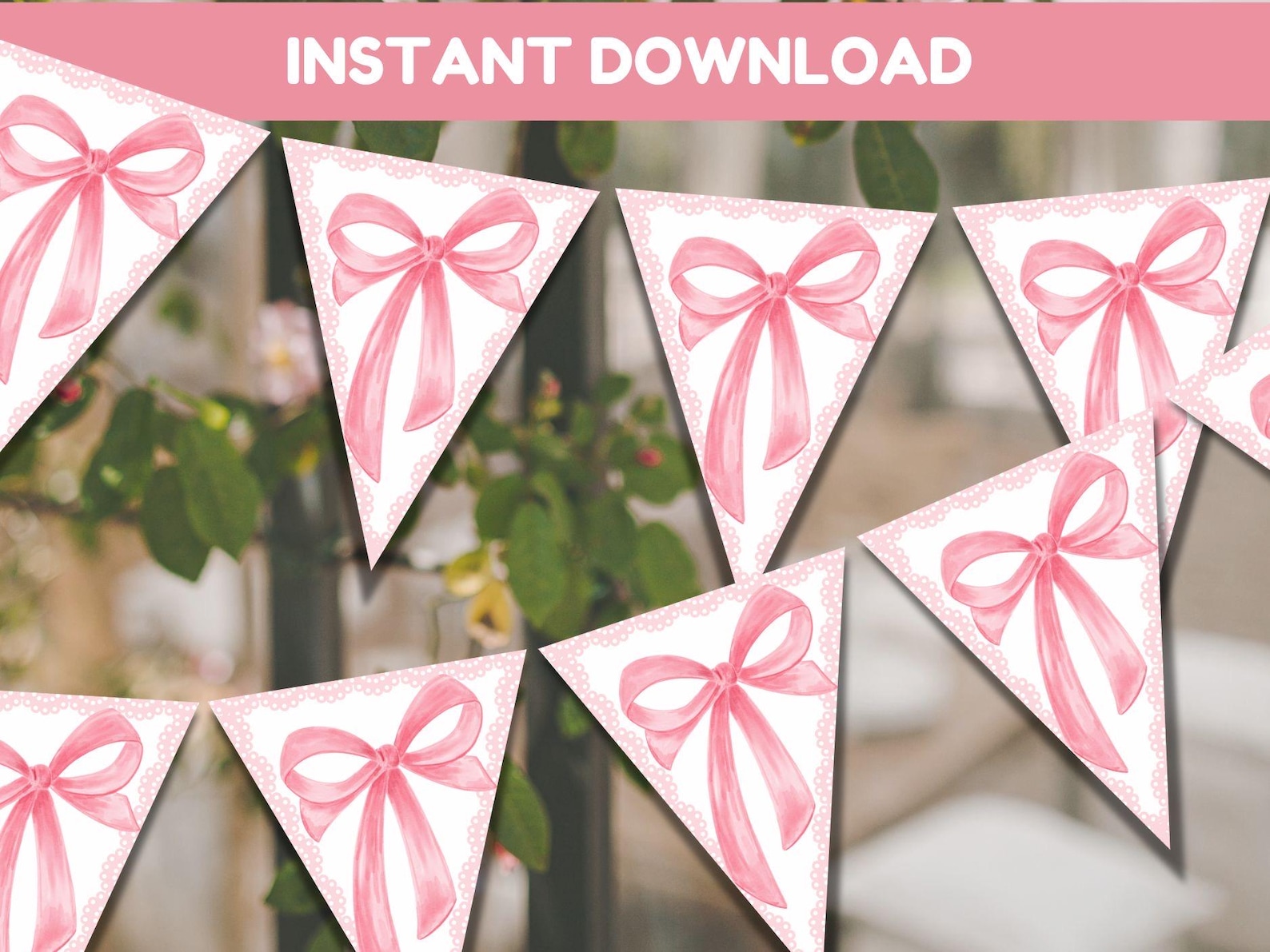 Coquette Pink Bow Bunting Printable | Ballet Birthday Banner | Instant ...