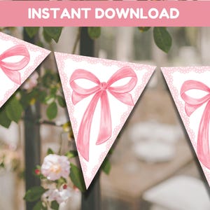 Coquette Pink Bow Bunting Printable | Ballet Birthday Banner | Instant ...