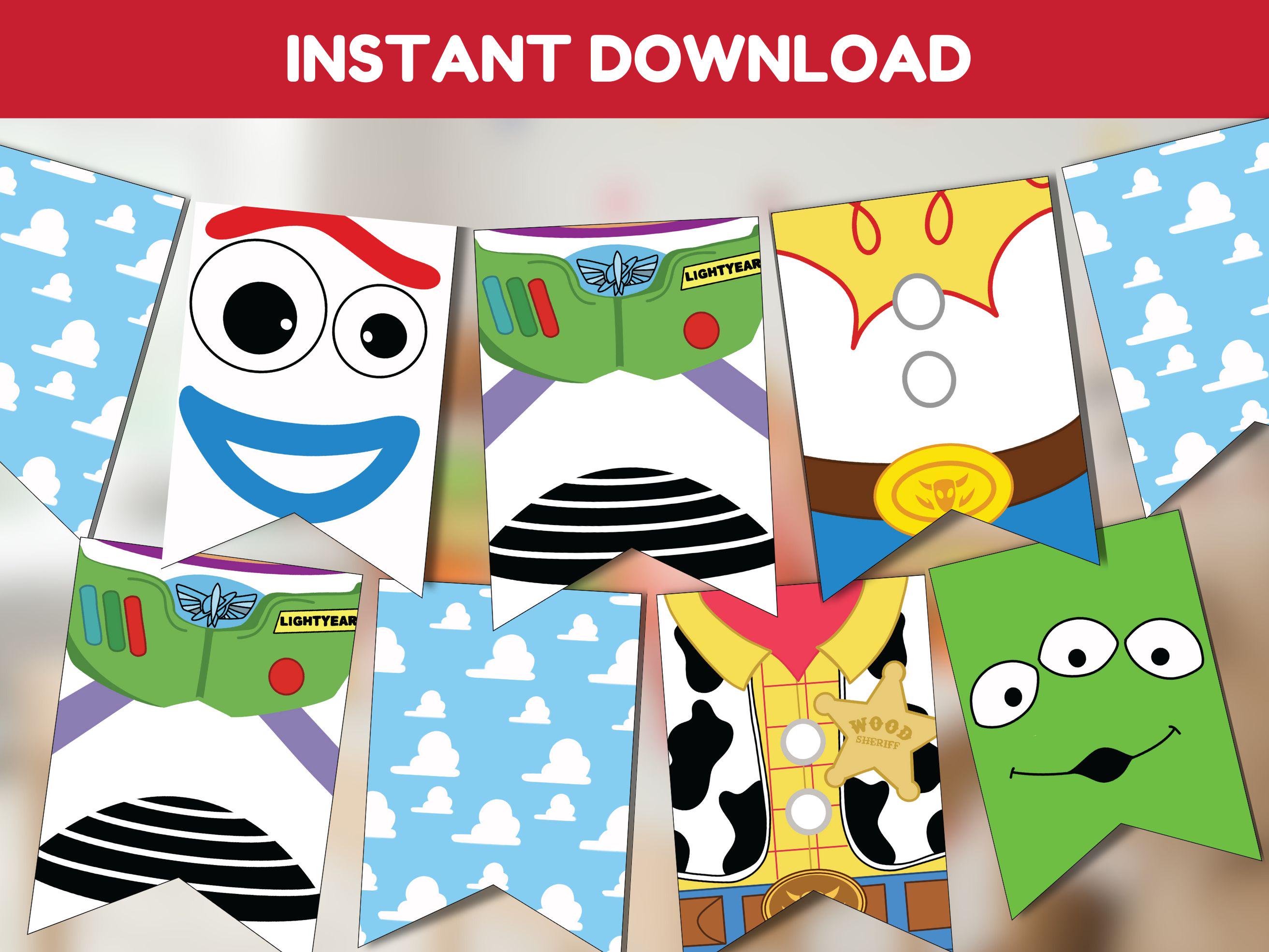 Toy Story Birthday Banner: Buzz, Woody, Alien, Forky (digital Party ...