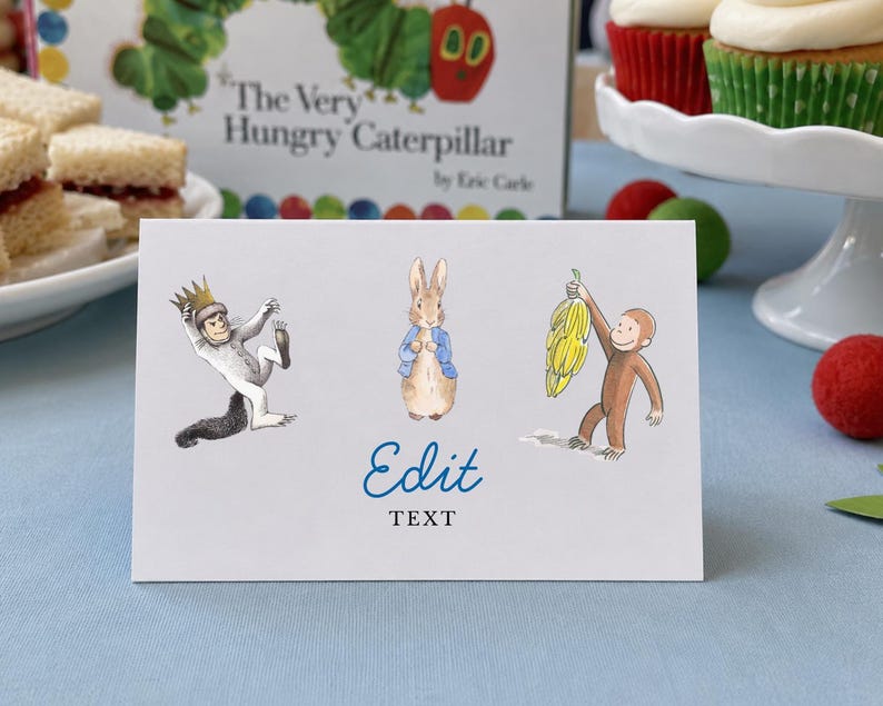 Editable Book Themed Food Labels, 4x6 Tent Cards Canva Template ...