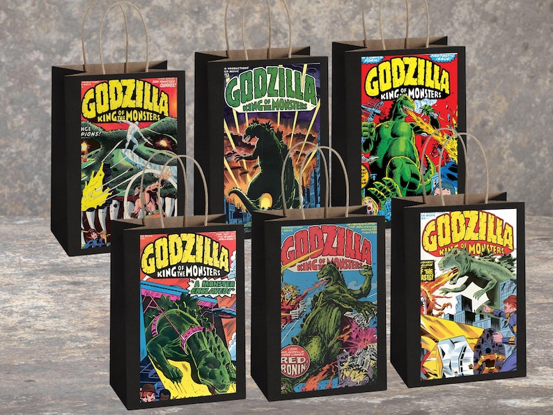 Godzilla Party Favor Bag Labels: Retro Comic Book Style (digital ...