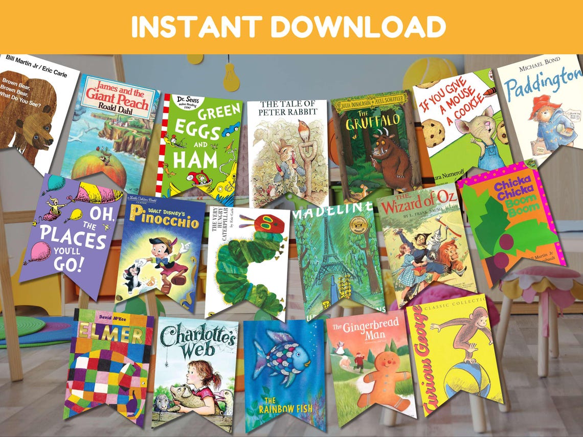 Storybook Baby Shower Banner: Printable Book Cover Bunting (PDF ...