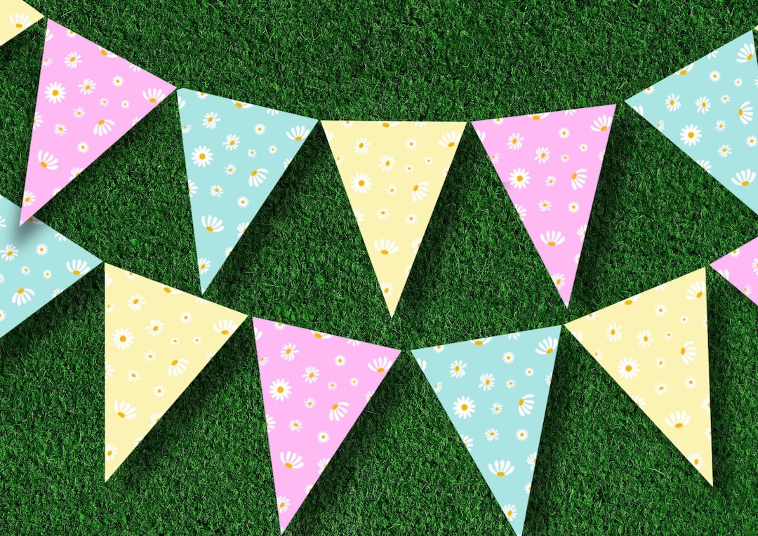 Printable Daisy Bunting Banner | Pastel Triangle Flags | Pink ...