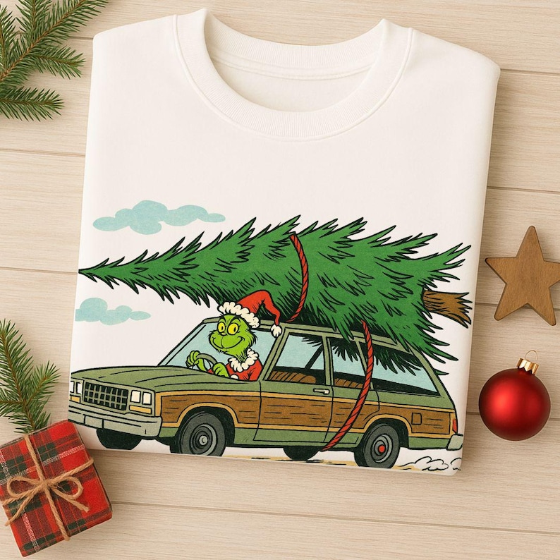 Funny Grinch Driving Christmas Car PNG | Retro Holiday Truck Clipart ...