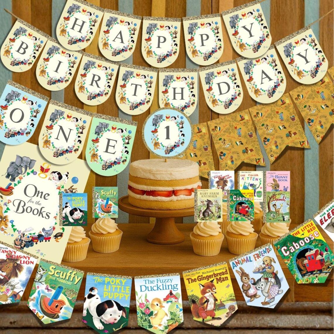 Little Golden Books 1st Birthday Party Decorations: Garland, Cupcake ...