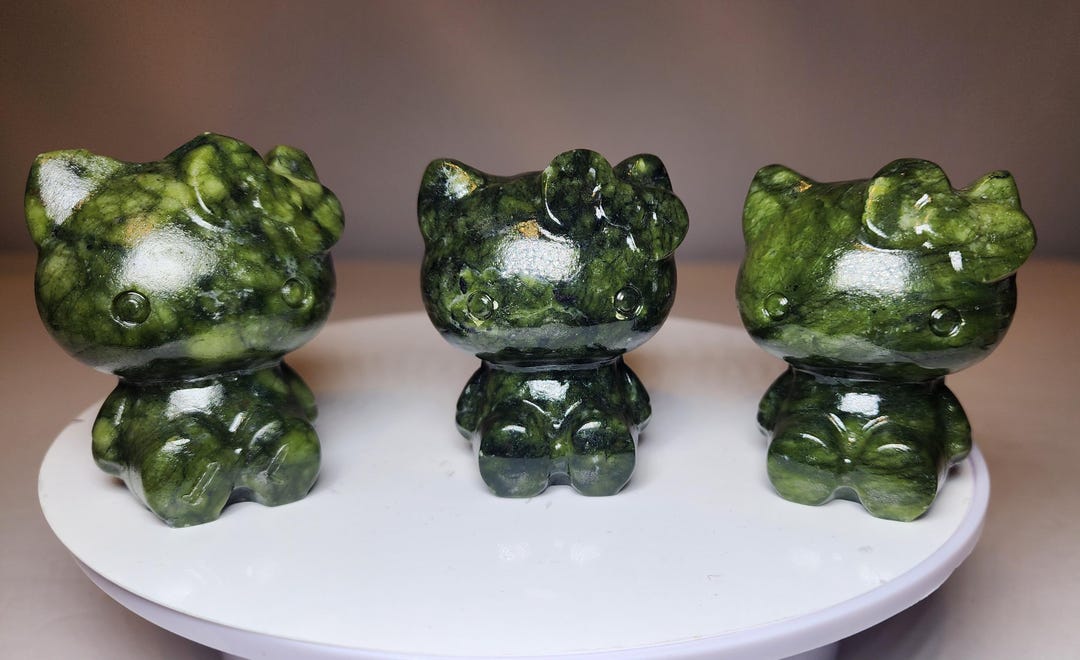 Green Jade Hello Kitty Carving, Crystal Carving, Hello Kitty by ...