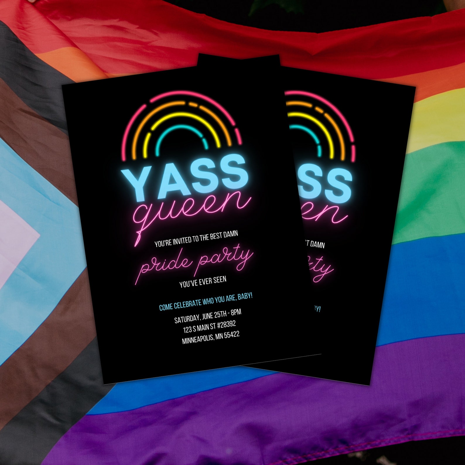 PRIDE Invitation Template, Editable Invitation, Neon Rainbow Party ...