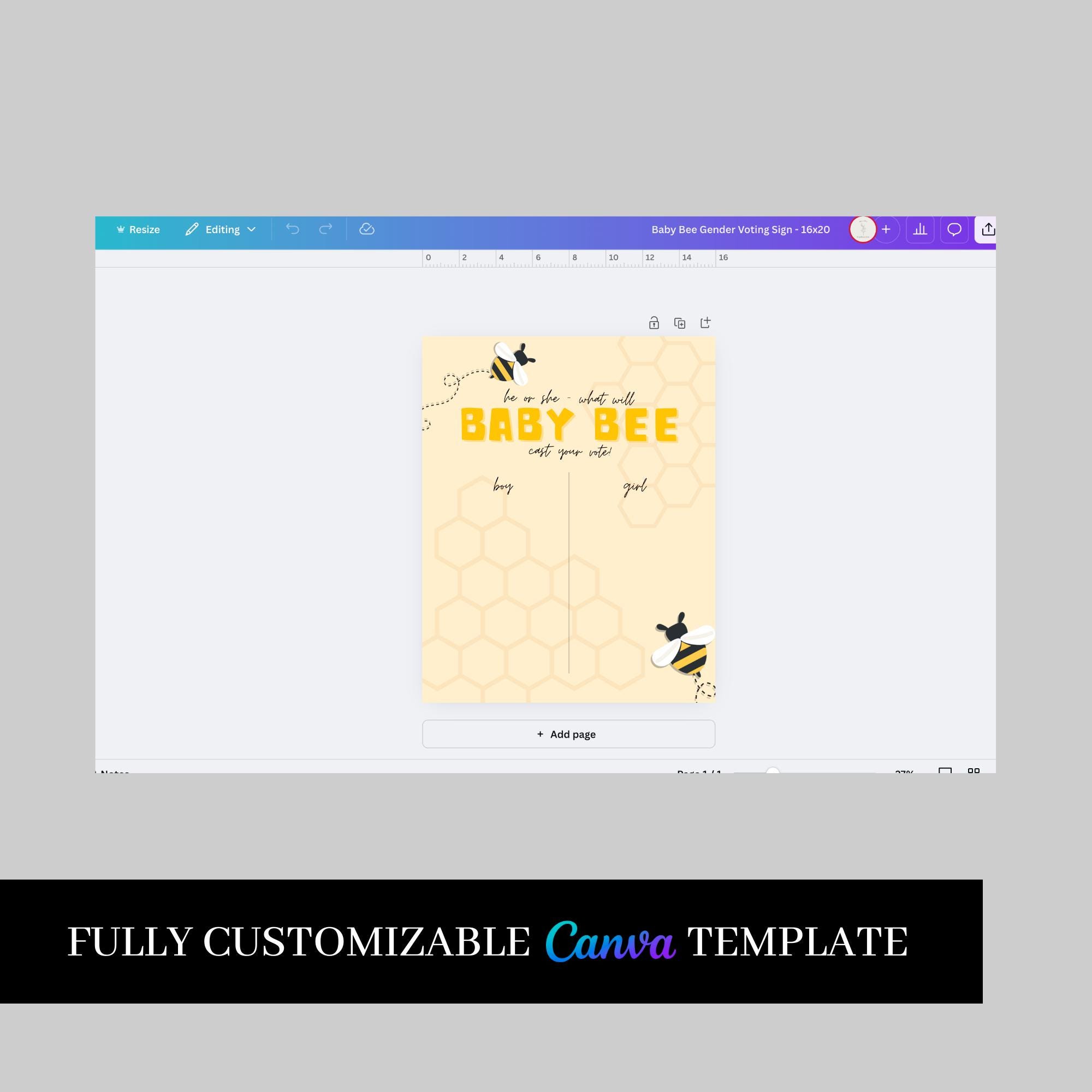Editable Bee Gender Reveal Baby Shower Voting Sign Boy or Girl What ...