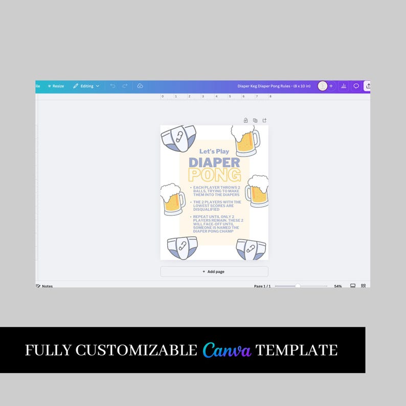 Diaper Pong Rules Editable Baby Shower Diaper Pong Template Canva ...