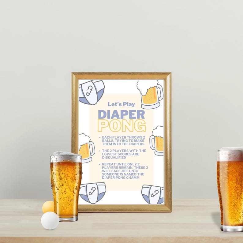 Diaper Pong Rules Editable Baby Shower Diaper Pong Template Canva ...