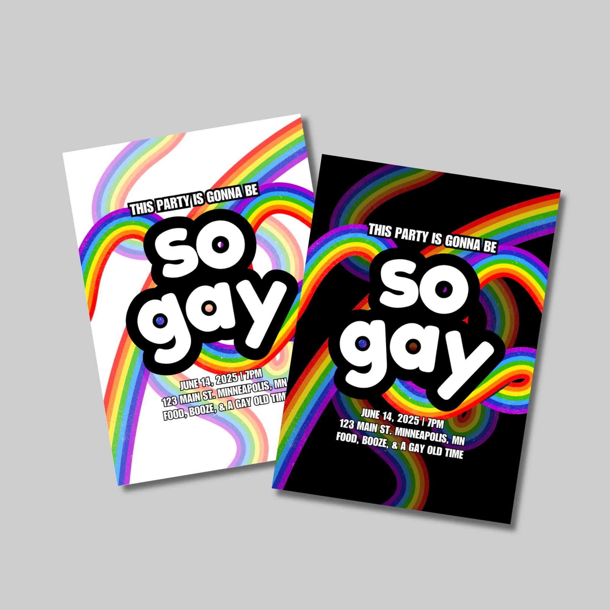 So Gay Pride Party Invitation Canva Template Customizable Pride Evite ...