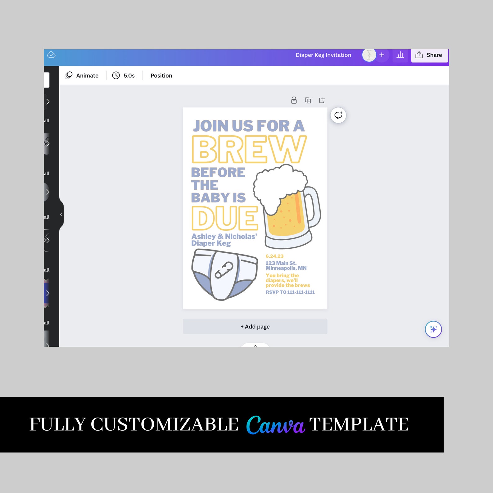 Diaper Keg Invitation Editable Baby Shower Invitation Template Canva ...