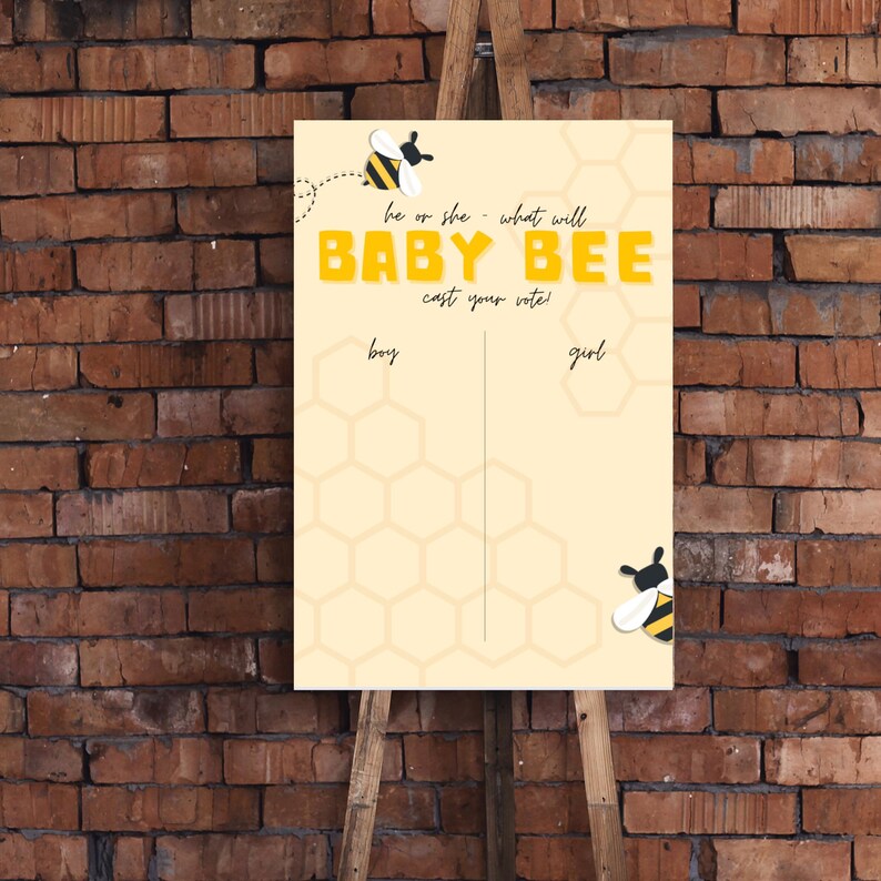 Editable Bee Gender Reveal Baby Shower Voting Sign Boy or Girl What ...