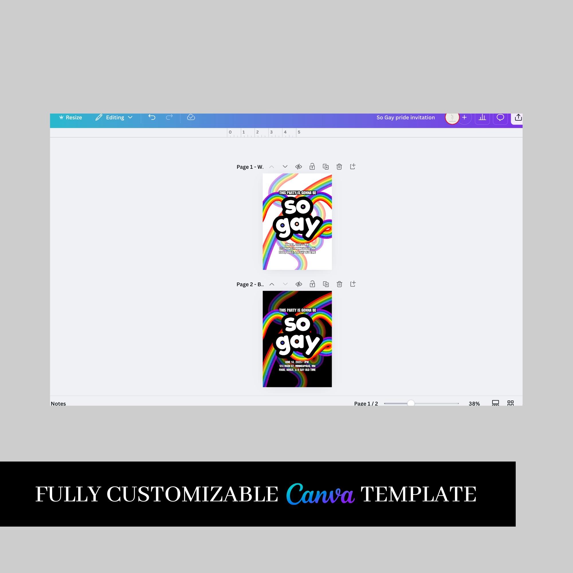 So Gay Pride Party Invitation Canva Template Customizable Pride Evite ...