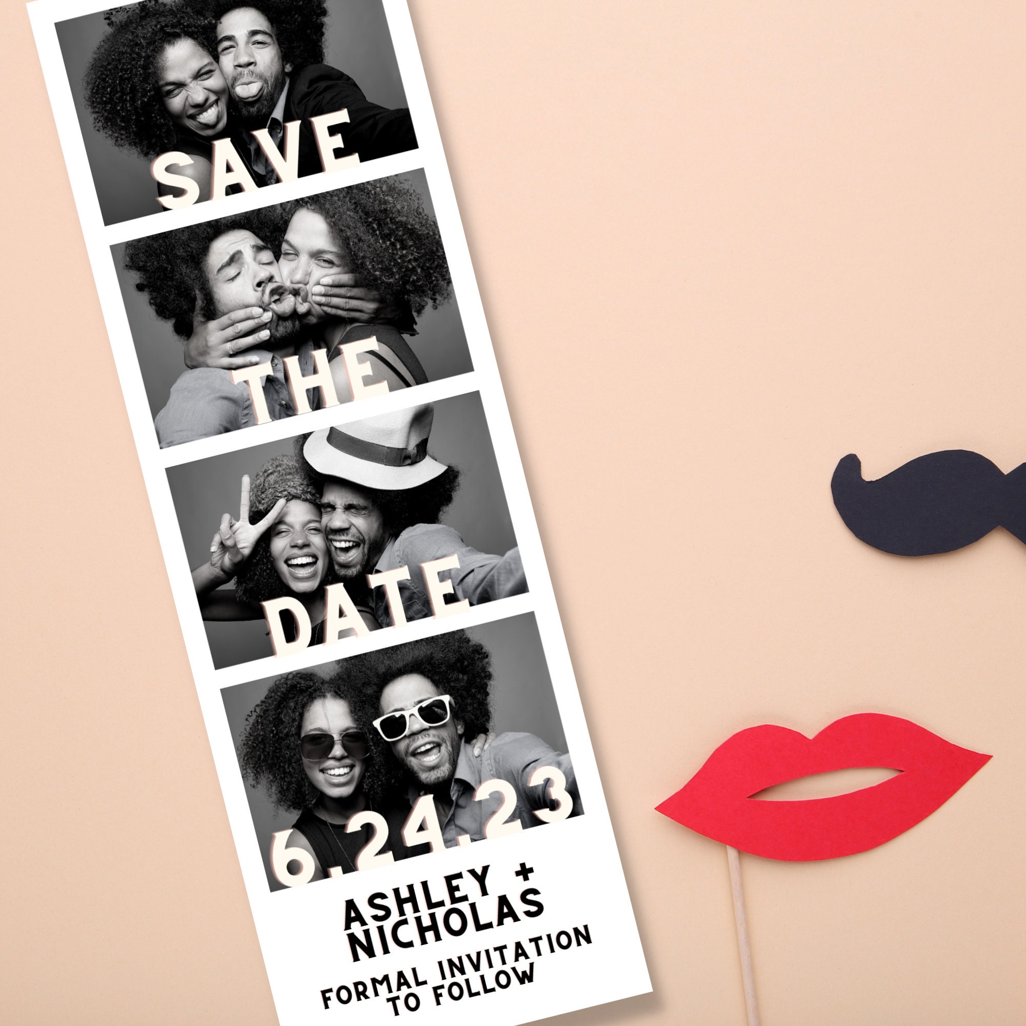 Photo Booth Strip Save the Date Editable Customizable Canva Template ...