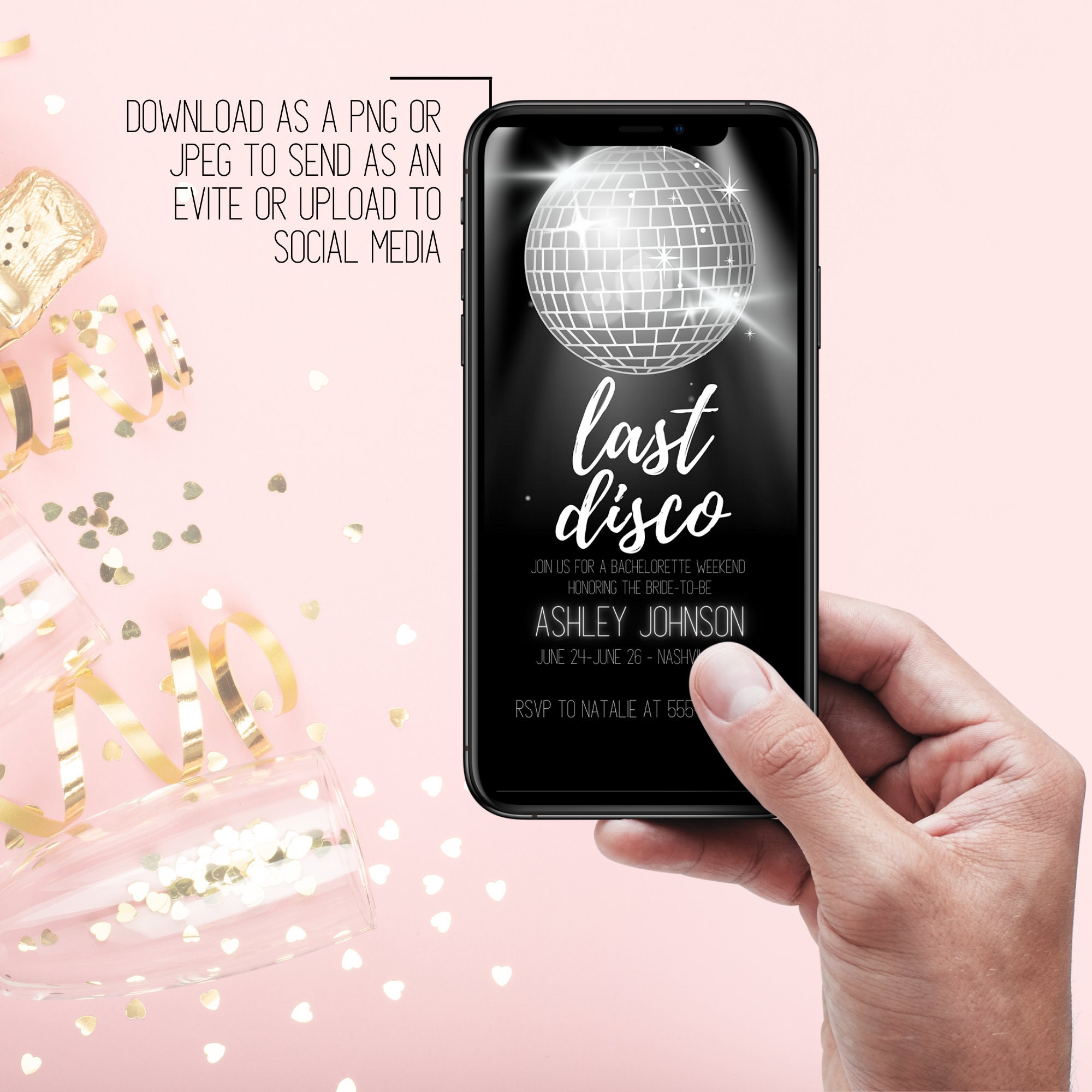 Last Disco Bachelorette Party Invitation, Invitation Template Download ...