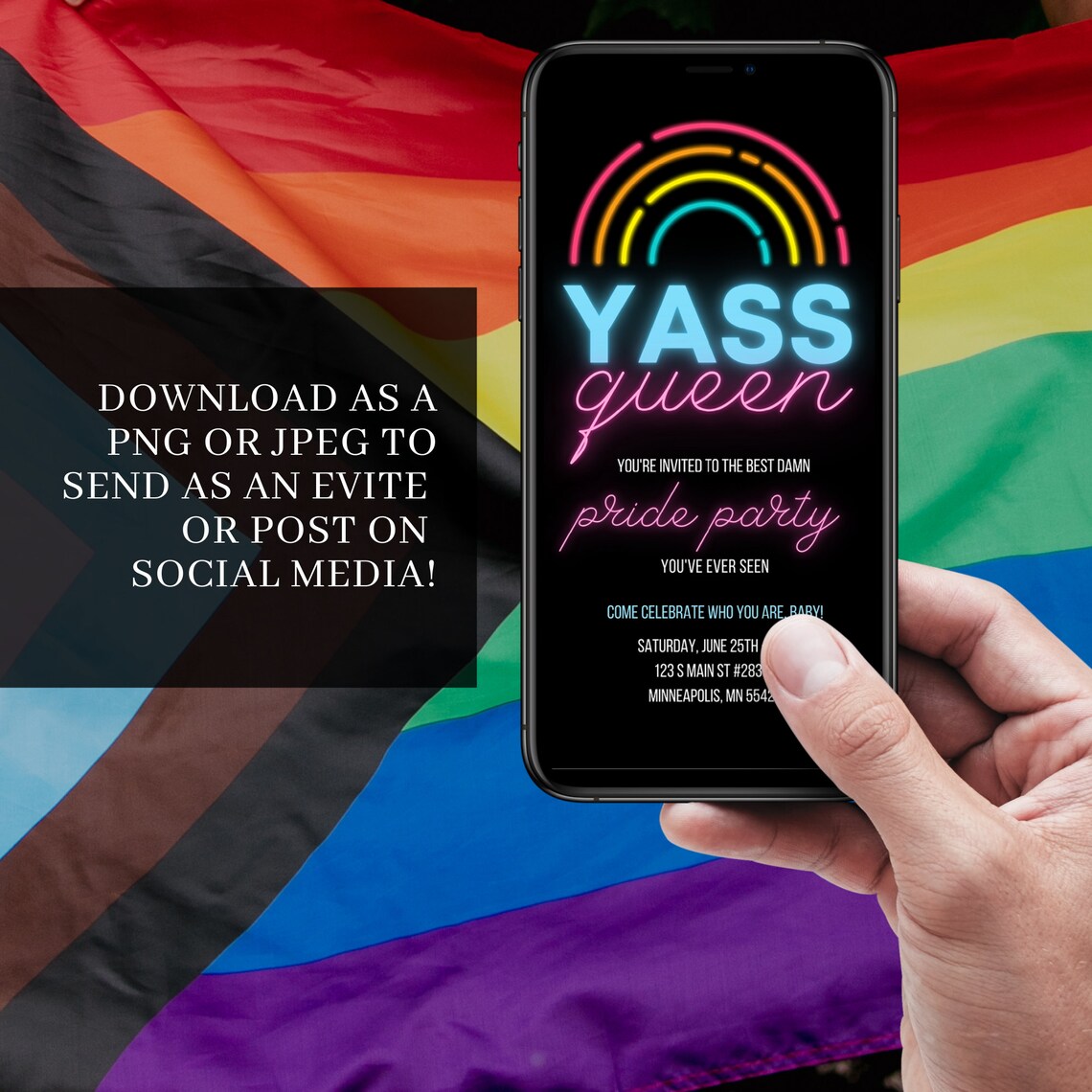 PRIDE Invitation Template, Editable Invitation, Neon Rainbow Party ...