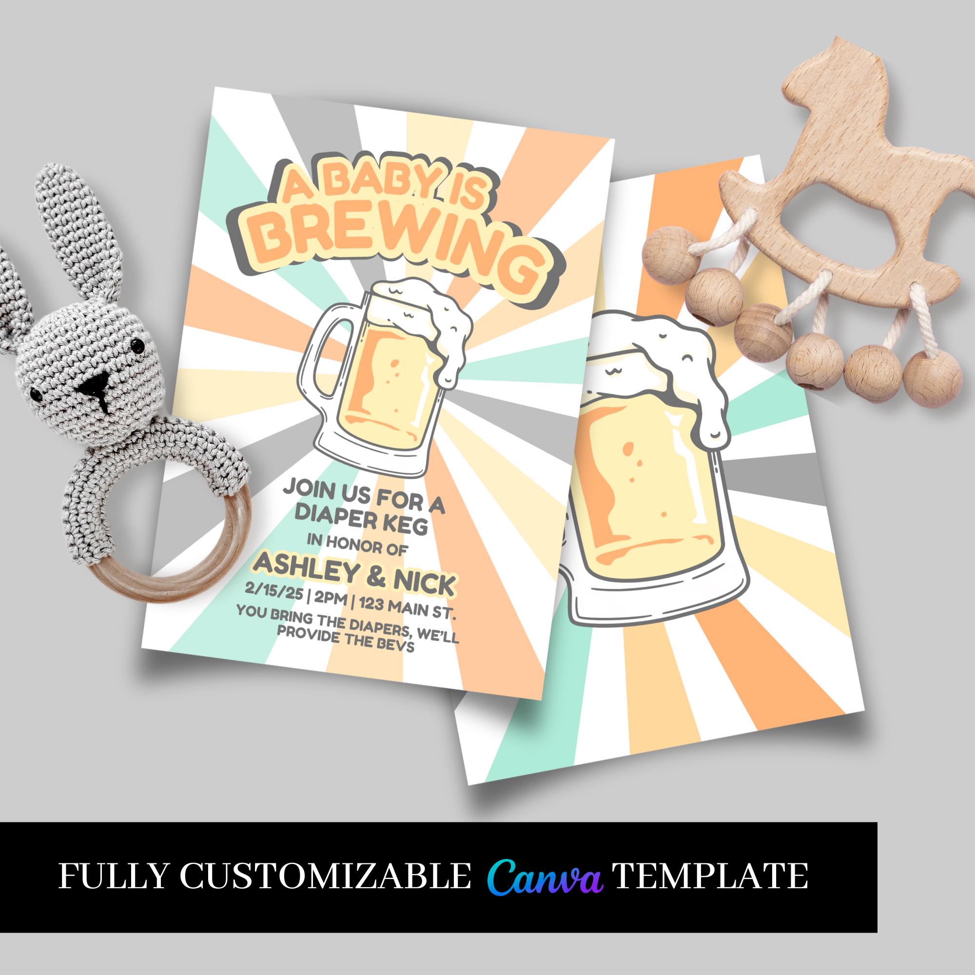 Baby is Brewing Diaper Keg Invitation Editable Baby Shower Invitation ...
