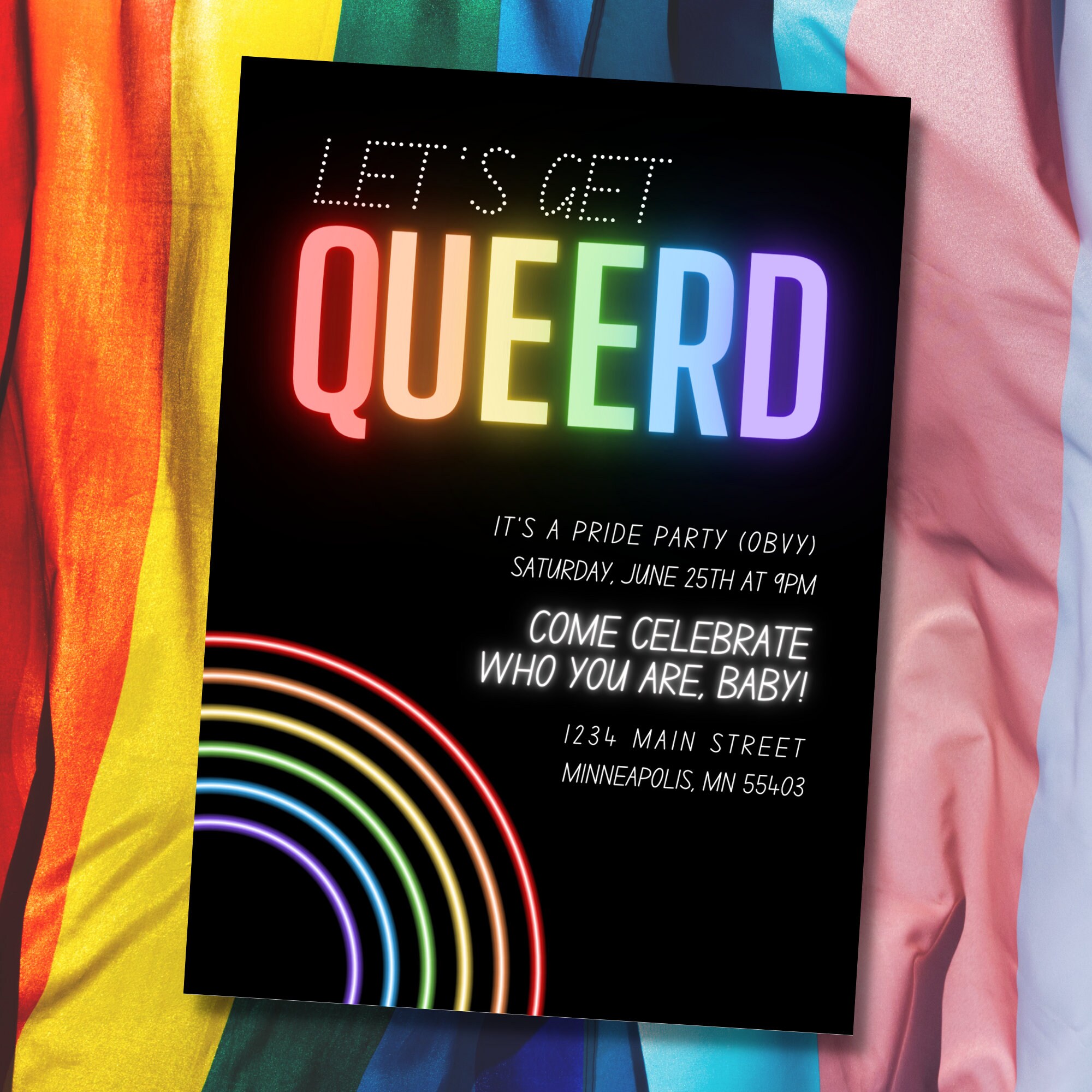 Pride Party Invitation: Neon Rainbow Design (canva Template) - Etsy