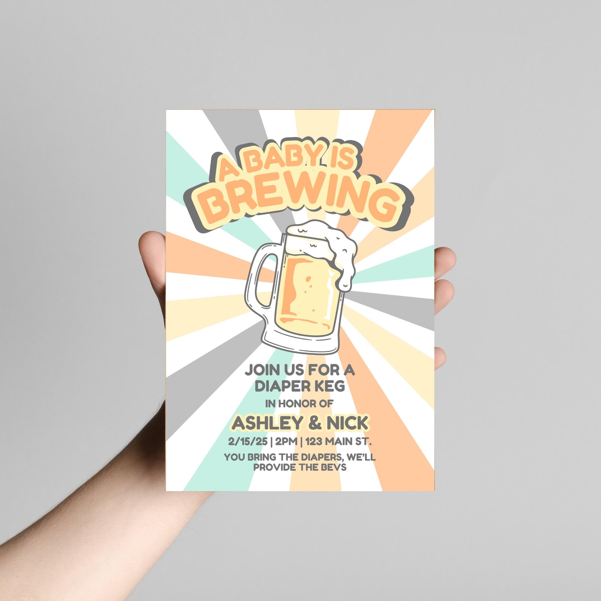 Baby is Brewing Diaper Keg Invitation Editable Baby Shower Invitation ...