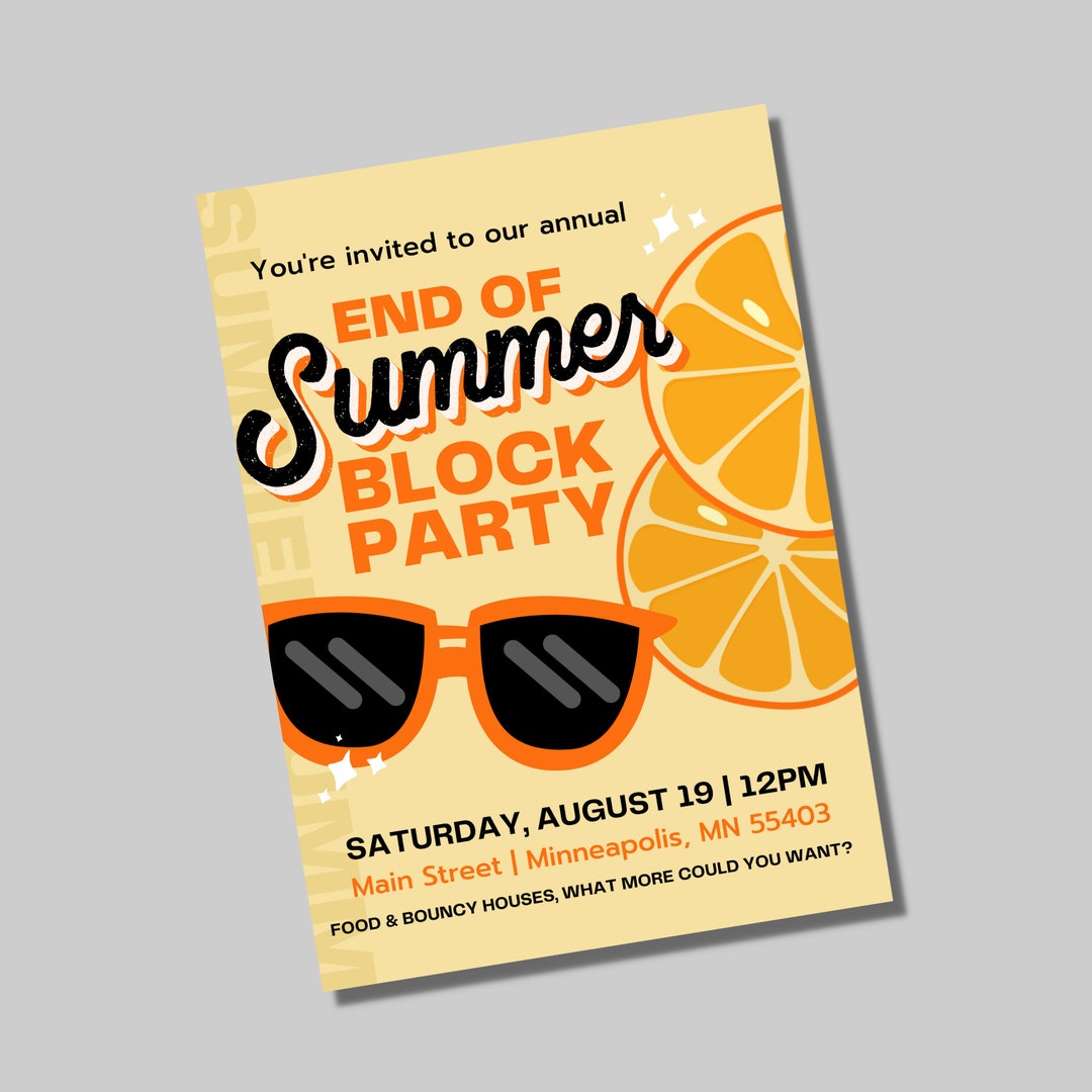 End of Summer Block Party Invitation Canva Template Digital Evite ...