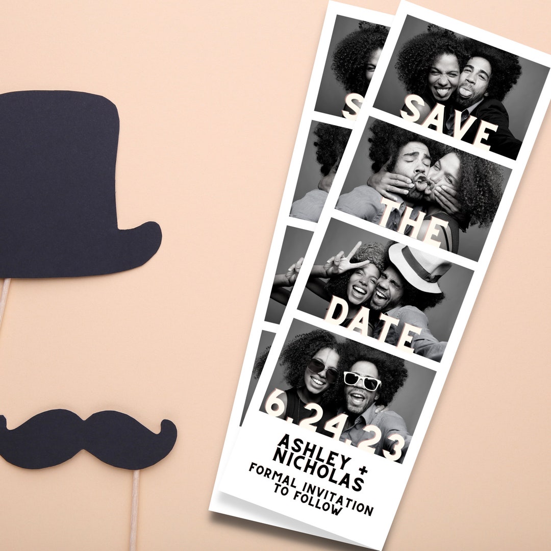 Photo Booth Strip Save the Date Editable Customizable Canva Template ...