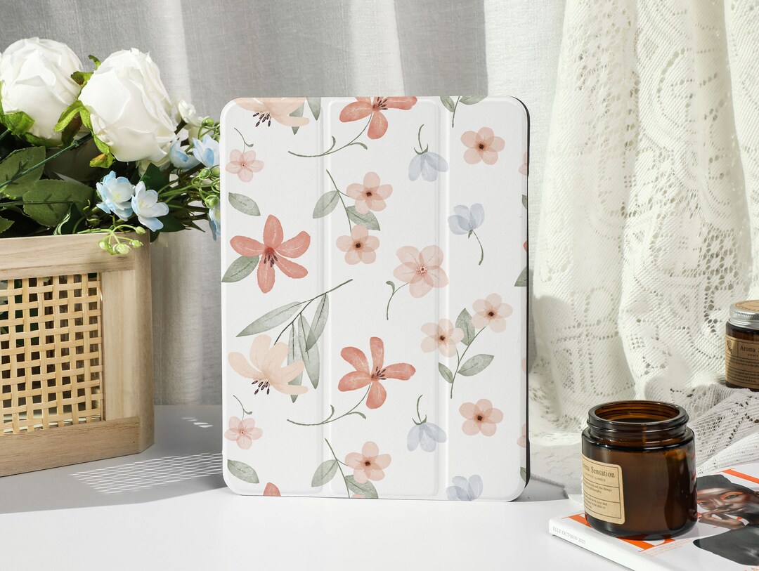 Pink Flower Bush iPad Case With Apple Pencil Holder, for iPad 9/8, iPad ...