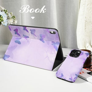 Purple Butterfly iPad Case With Apple Pencil Holder, for iPad 9/8, iPad ...