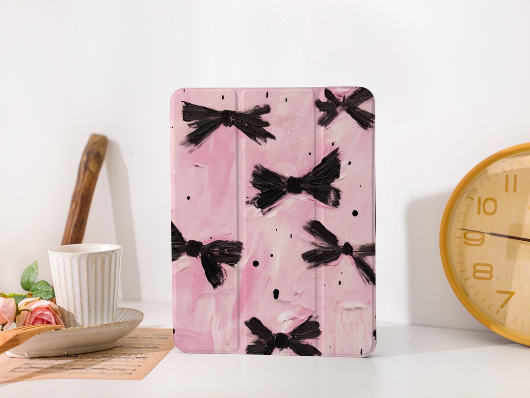 Cute Bow Tie iPad Case With Apple Pencil Holder, iPad Cover for iPad 9/ ...
