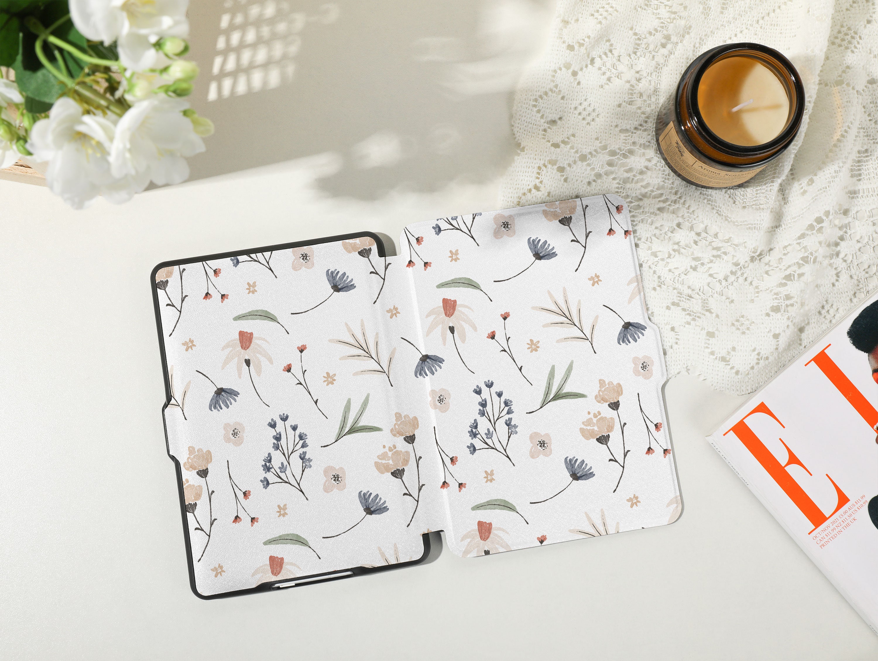 Pearl White Floral Personalized Kindle Case, Personalised Case Cover ...