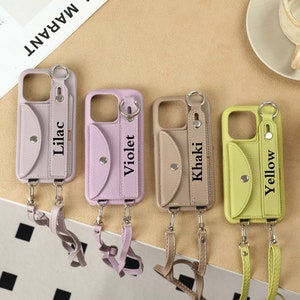 Personalised Leather Wallet Phone Case With Long Strap, Personalized ...