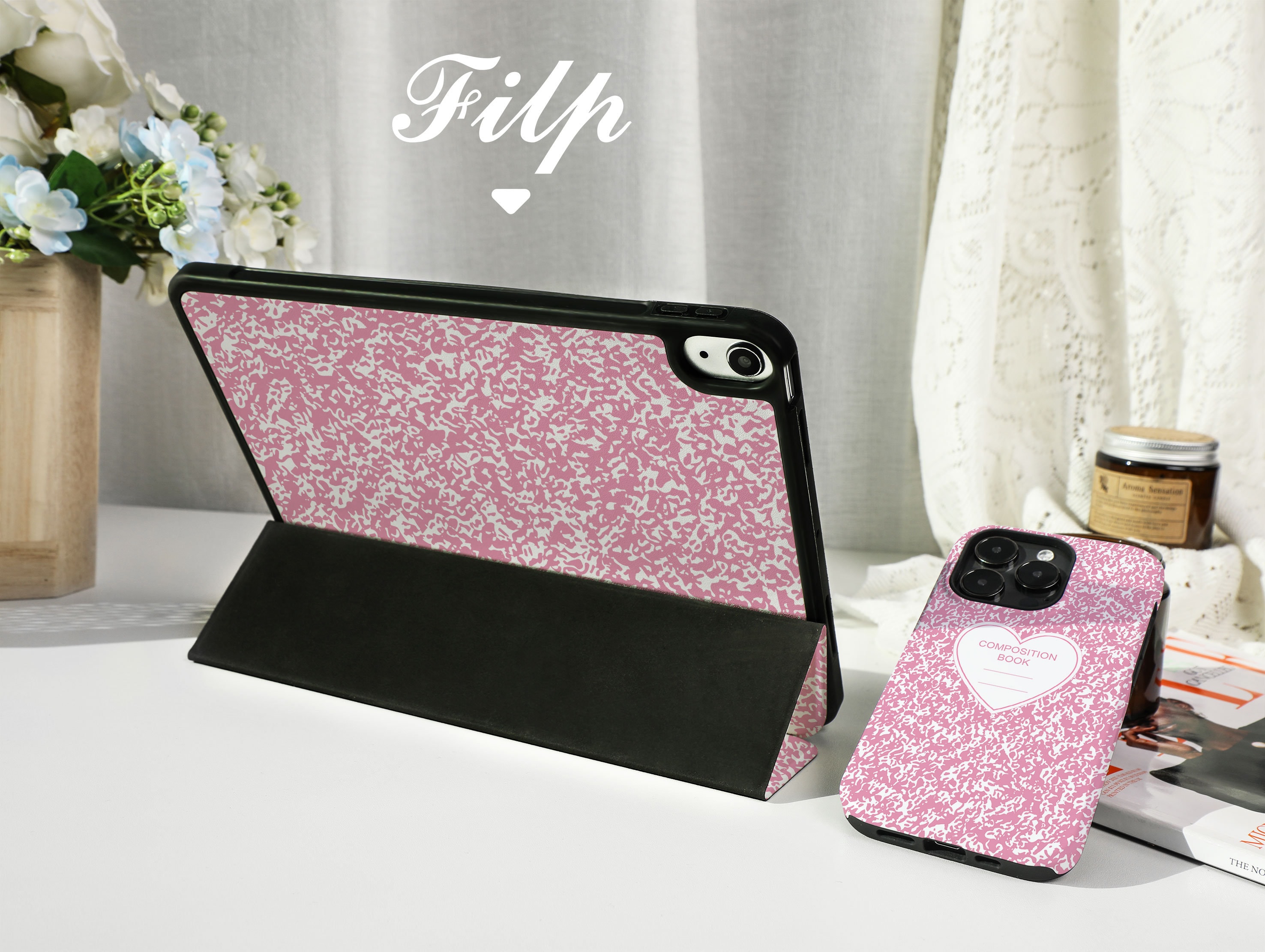 Pink Composition Notebook Custom iPad Case With Apple Pencil Slot, for ...