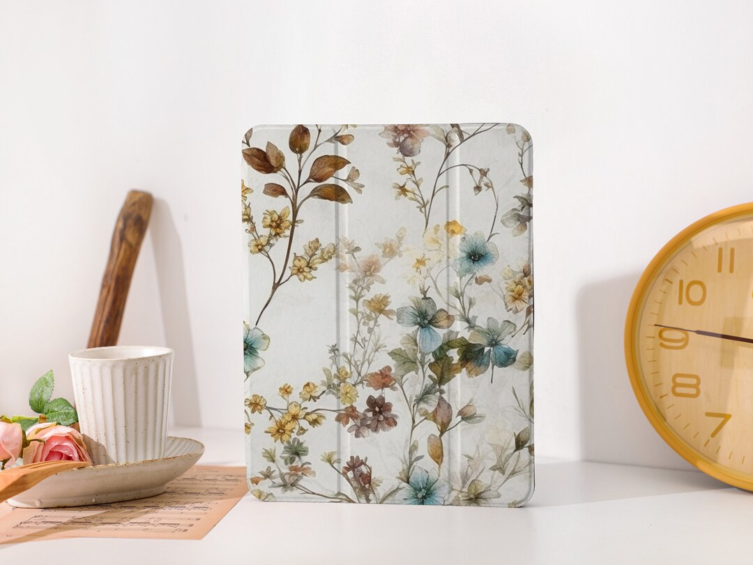 Artistic Flowers iPad Case With Apple Pencil Holder, iPad Cover for ...
