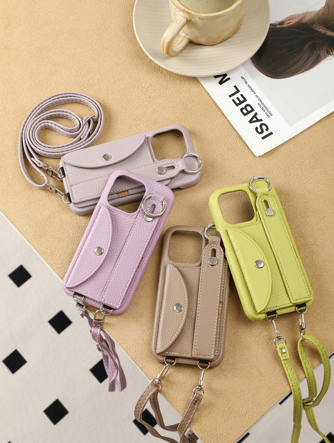 Personalised Leather Wallet Phone Case With Long Strap, Personalized ...