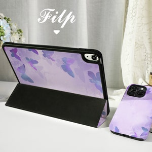 Purple Butterfly iPad Case With Apple Pencil Holder, for iPad 9/8, iPad ...