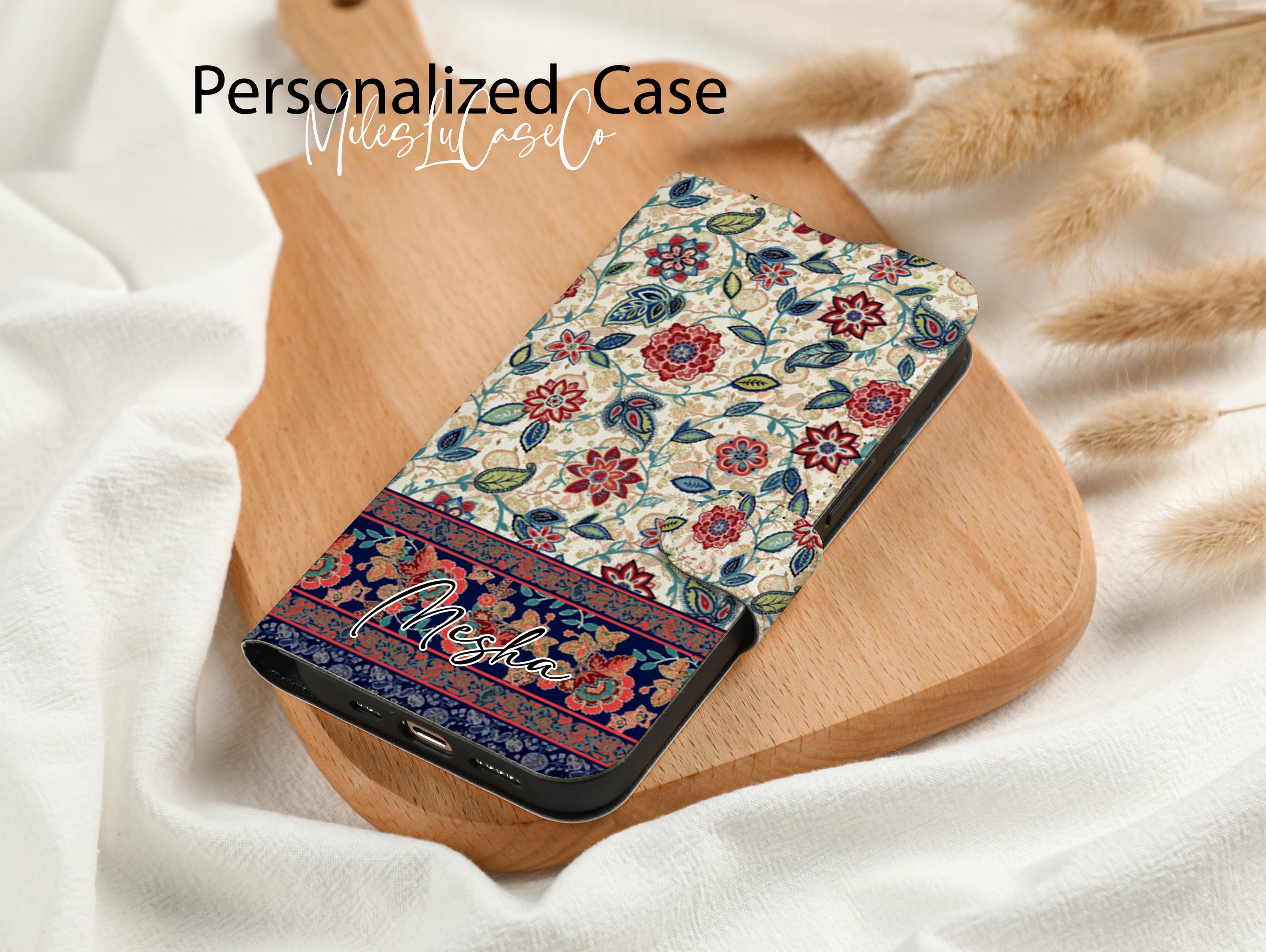 Retro Flowers Personalised Wallet Phone Case With Card Slot ...
