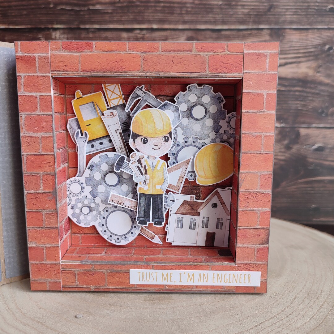 Engineer Themed Personalized Shadow Box Card Interactive Opening Book ...