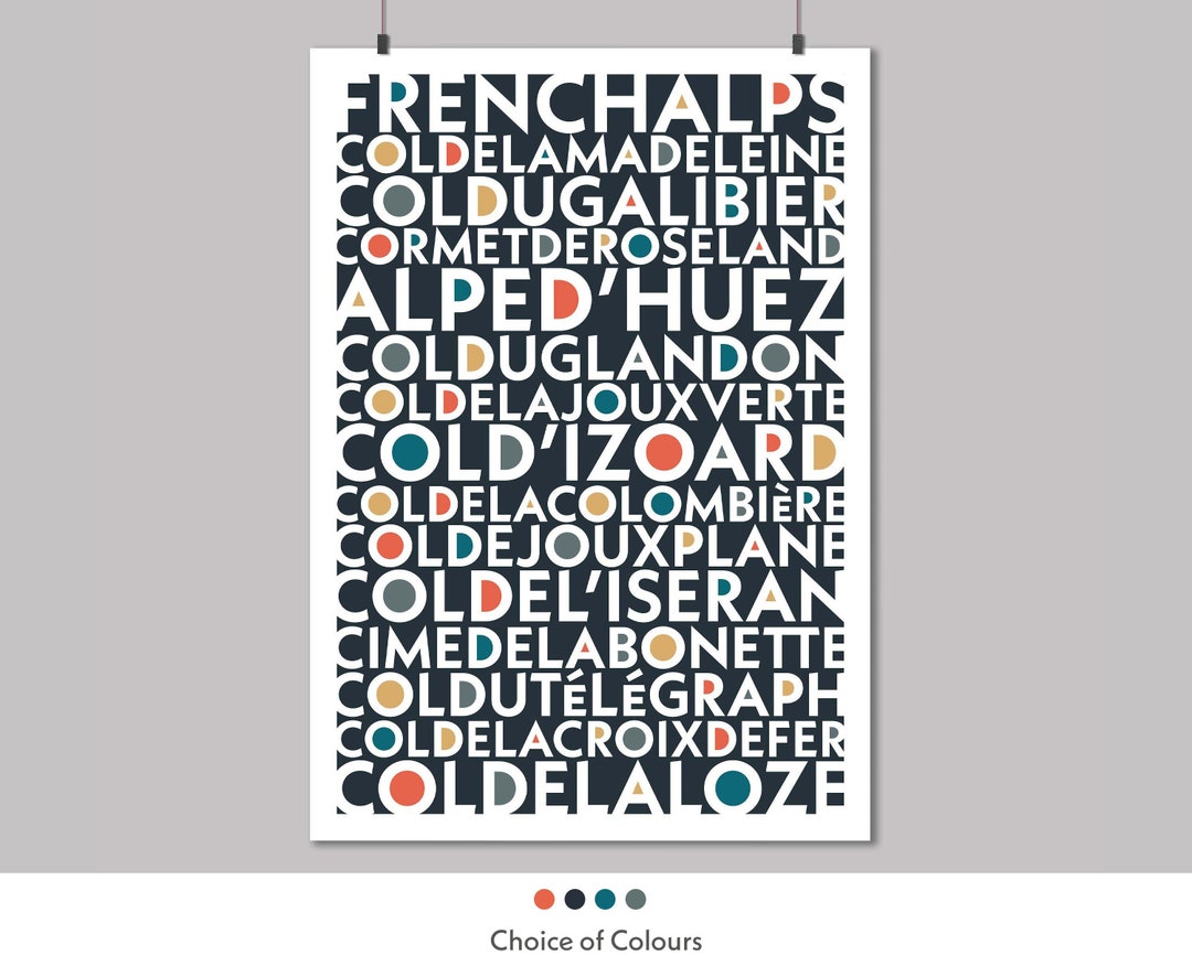French Alps Iconic Cycling Climbs - Cycling Art Print - Cycling Gift ...