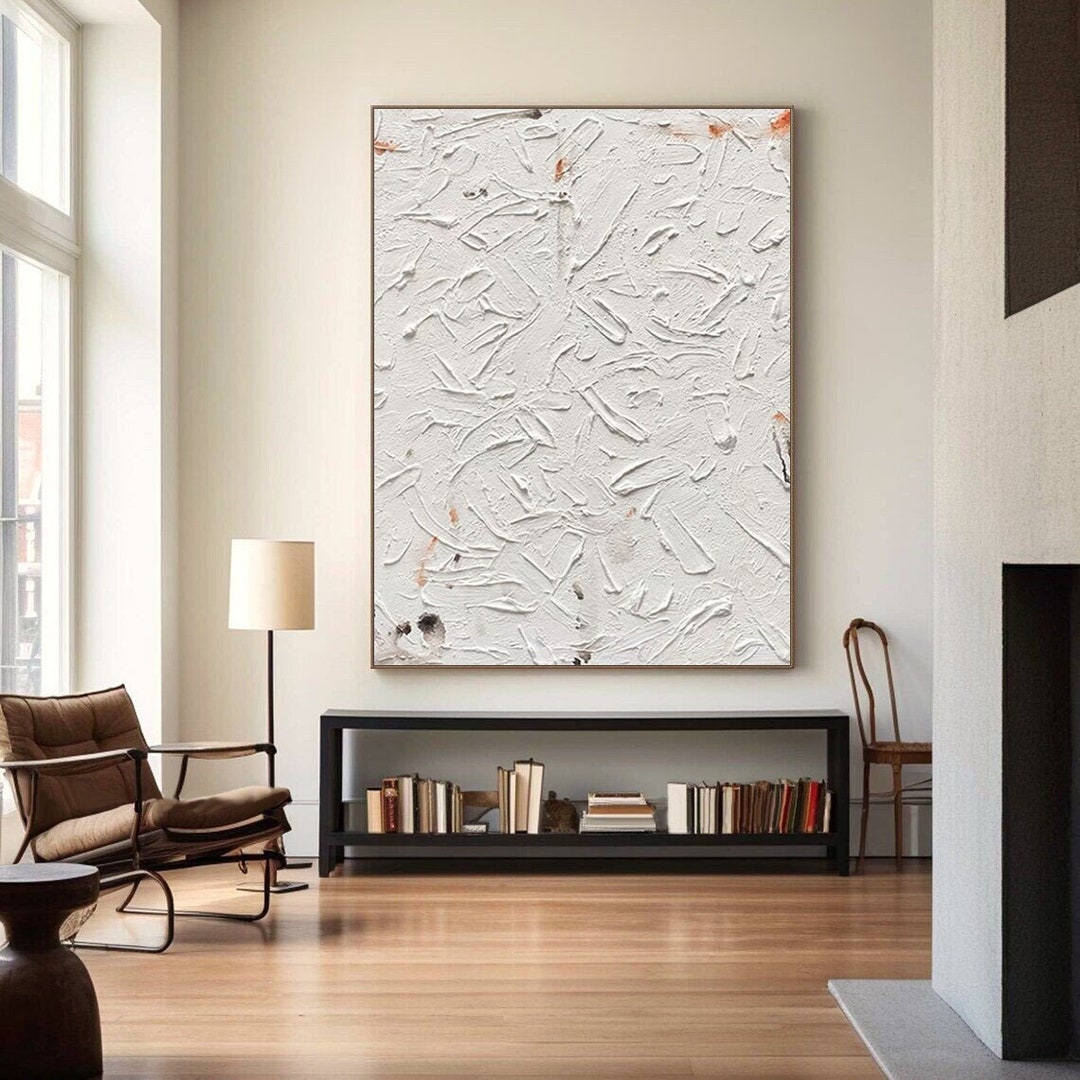 Large White 3D Texture Painting White Plaster Painting on Canvas ...