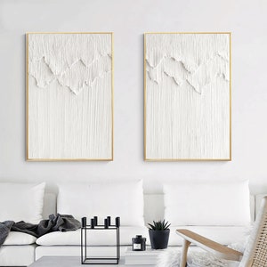 Large White Abstract Painting White 3D Textured Painting Set - Etsy