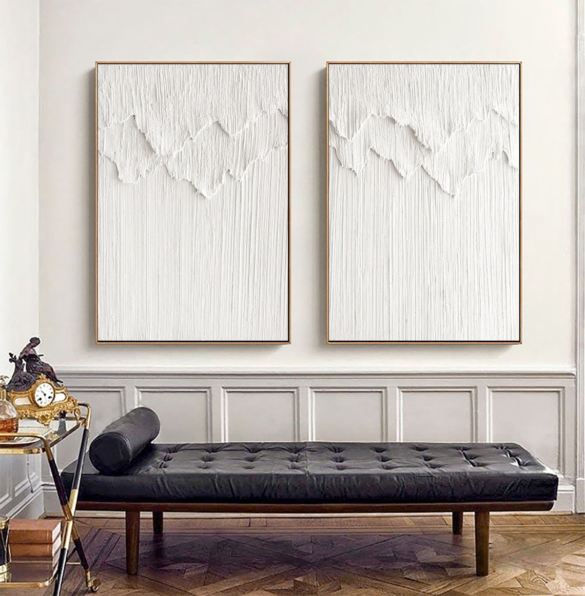 Large White Abstract Painting White 3D Textured Painting Set - Etsy