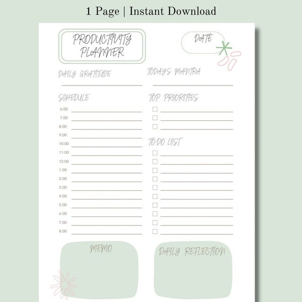 Printable Weekly Calendar Green Tropical Leaf, Instant Download, US ...