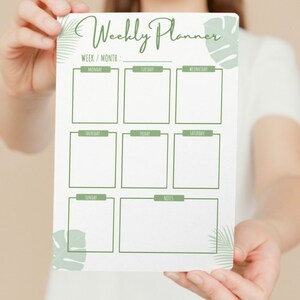 Printable Weekly Calendar- Green Tropical Leaf, Instant Download, US ...