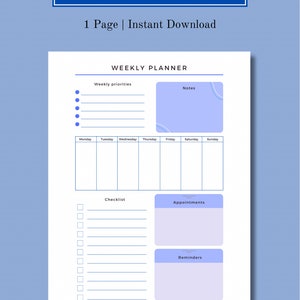 Printable Weekly Planner - Pink and Purple Minimilist - Etsy