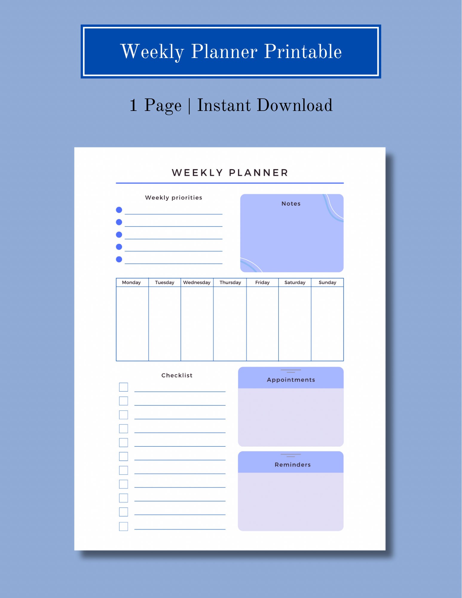 Printable Weekly Planner - Pink and Purple Minimilist - Etsy