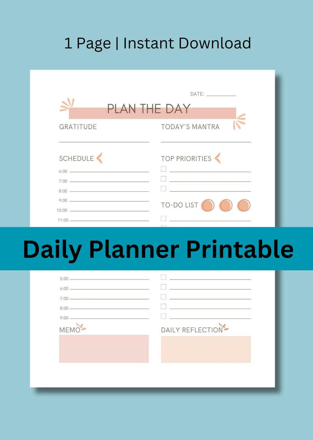 Printable Daily Planner - Pink and Orange Pastel - Etsy
