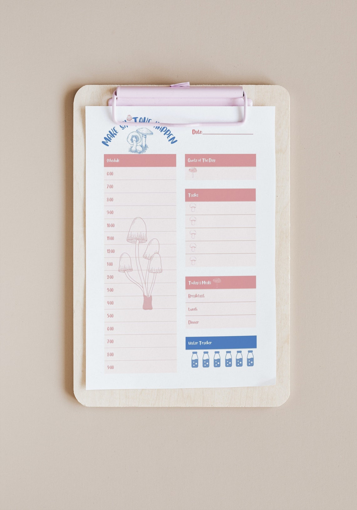Printable Daily Planner - Pink and Blue Mushroom- Get Shitake Done - Etsy