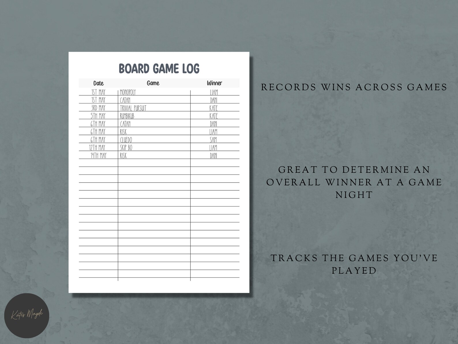 Digital Winning Log | Game Night Tracker | Winner Tracker | Wins Log ...