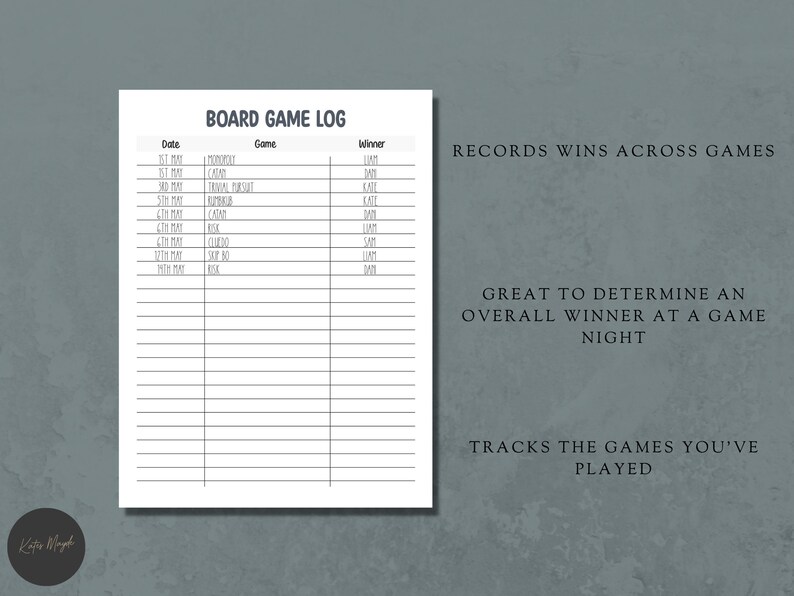Digital Winning Log | Game Night Tracker | Winner Tracker | Wins Log ...
