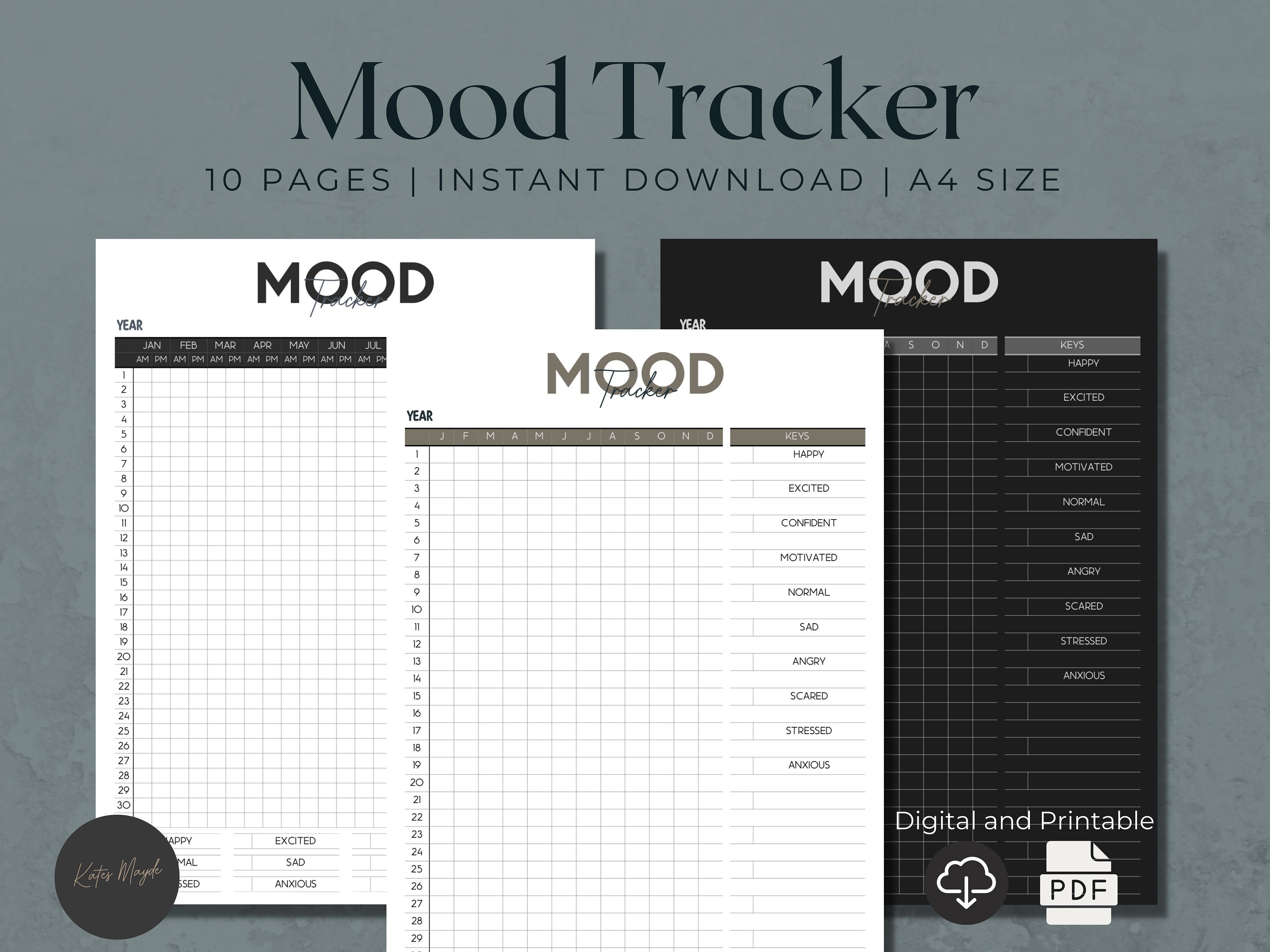 Digital Mood Tracker Mood Chart Monthly Mood Daily Mood - Etsy Singapore